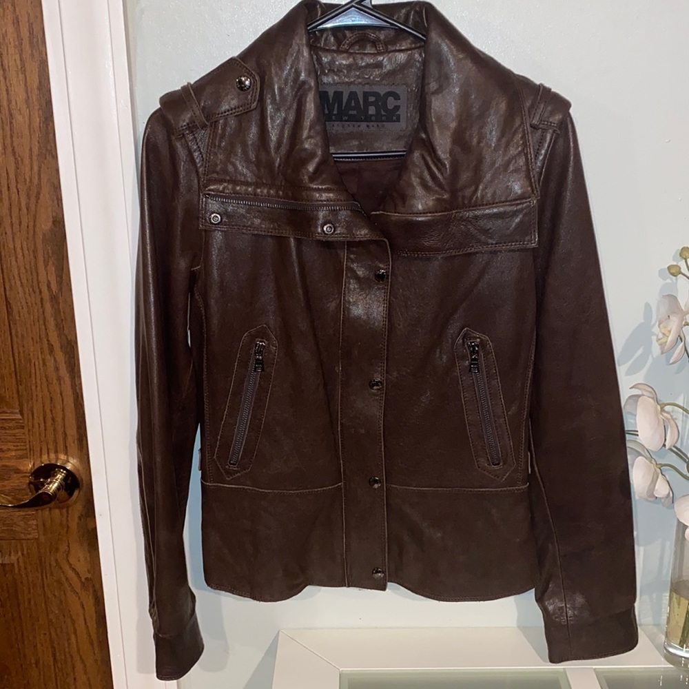 Andrew Marc New York Cuir Leather Moto Jacket - Gem